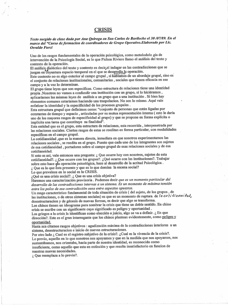 CRISIS Clase Ana Quiroga (Ficha de Cátedra) | PDF
