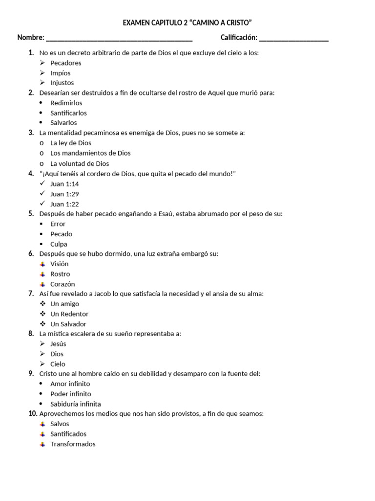 EXAMEN CAPITULO 2 Camino A Cristo | PDF