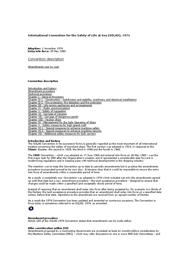 SOLAS 1974: Safety of Life at Sea | PDF | Technology & Engineering
