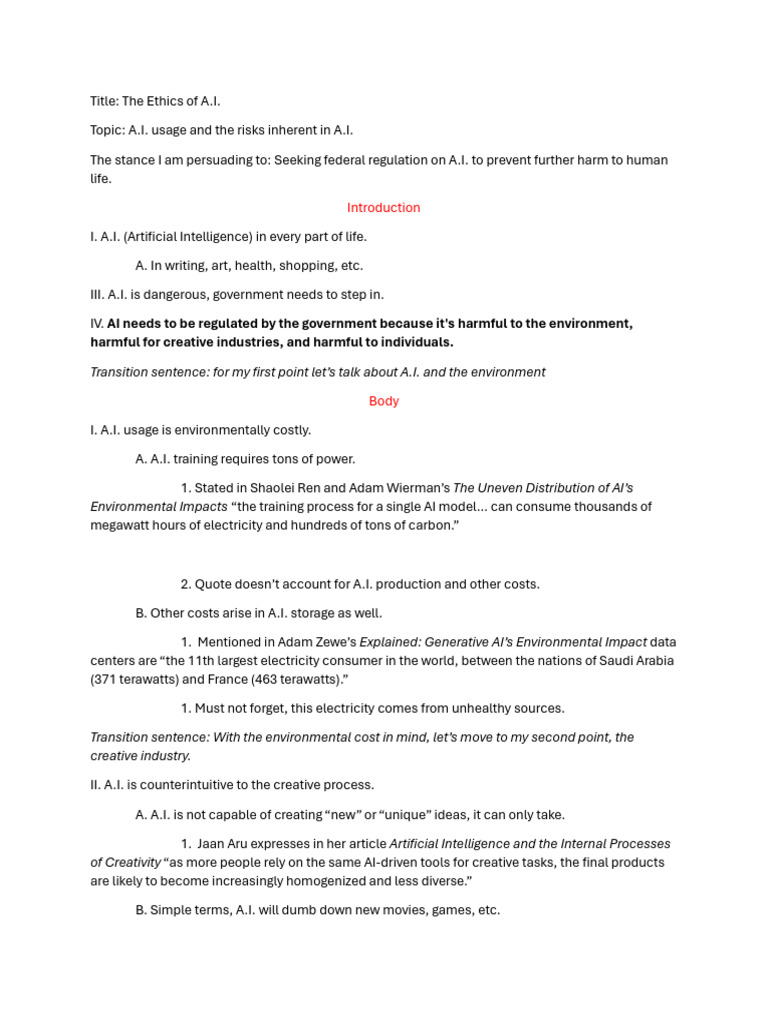 Speech Outline Persuasive-1 | PDF | Artificial Intelligence ...
