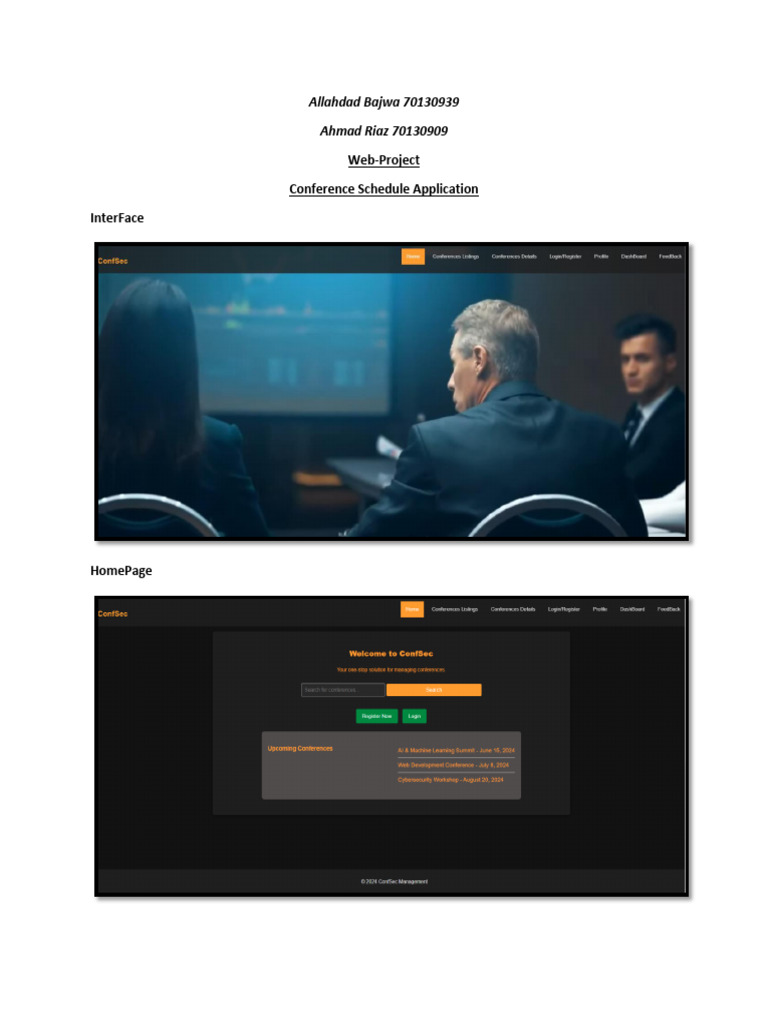 Web-Project Conference Schedule Application Interface: Allahdad Bajwa 70130939 Ahmad Riaz ...