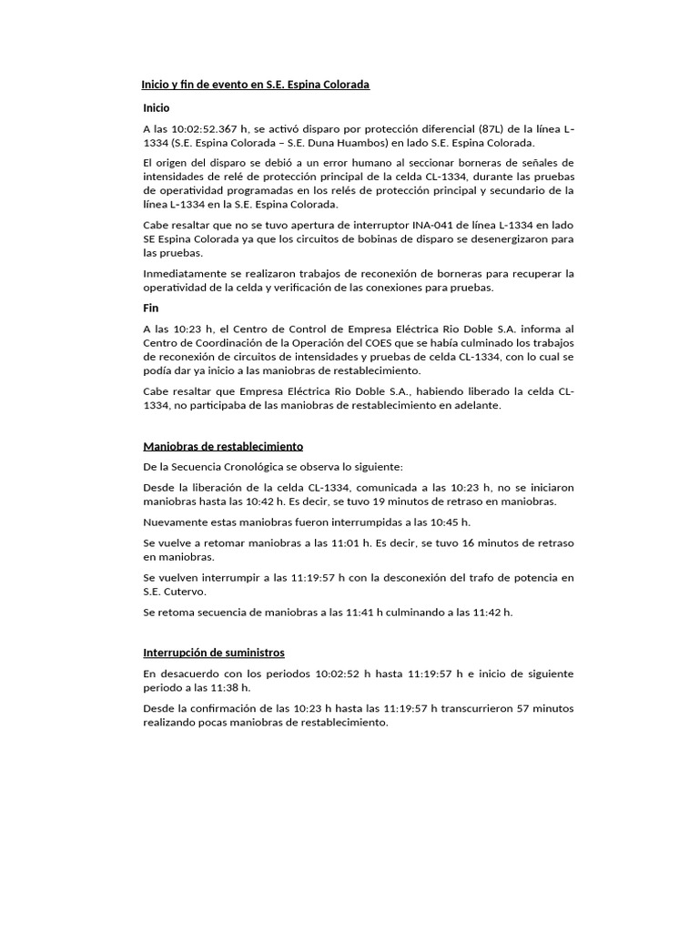 Desacuerdo Tiempos de Interrupcion Asignados | PDF