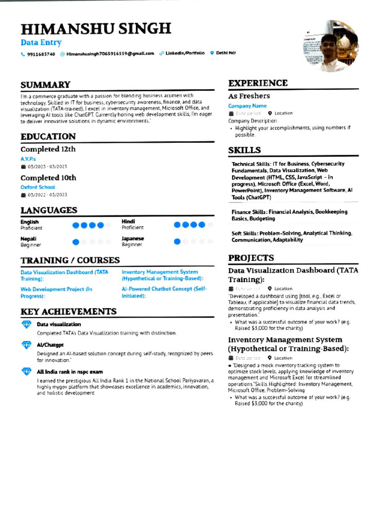 Resume Himanshu | PDF | Analytics | Inventory