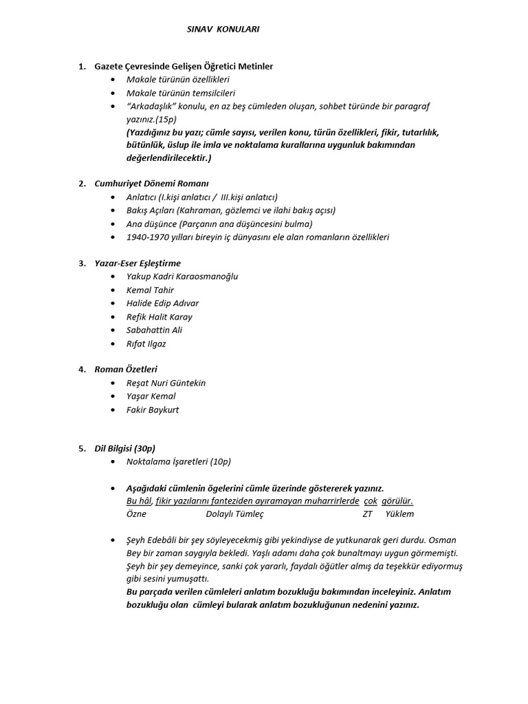 SINAV KONULARI II. DÖNEM I.SINAV | PDF