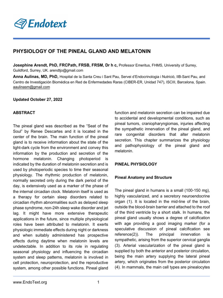 Physiology of the Pineal Gland and Melatonin ١ | PDF | Circadian Rhythm ...
