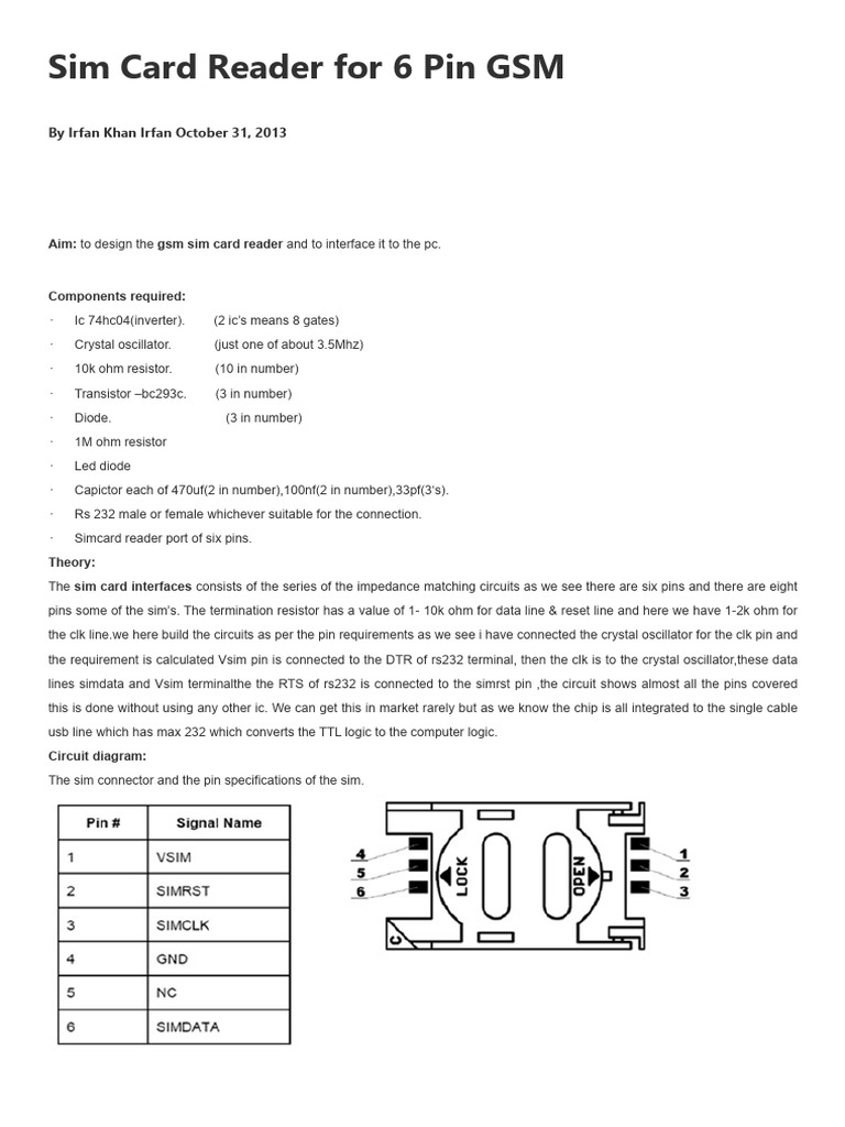6-Pin GSM SIM Card Reader Guide | PDF | Computer Architecture | Computing