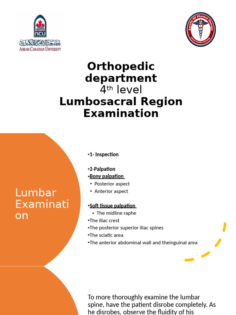 Lumbar Spine Examination Guide | PDF | Vertebral Column | Anatomical ...