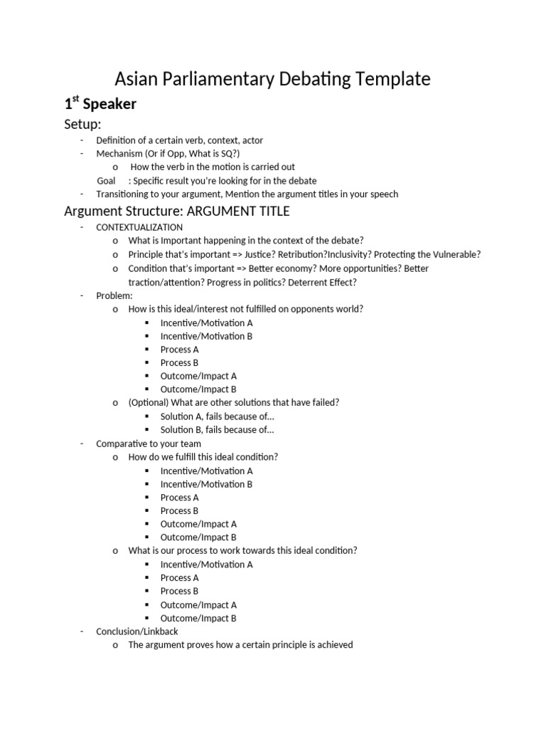Asian Parliamentary Debating Template (28 Feb 2025) Ada Isinya | PDF | Activism | Motivation