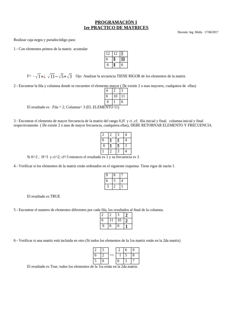 Practico de Matrices 1 | PDF | Matriz (Matemáticas) | Álgebra lineal