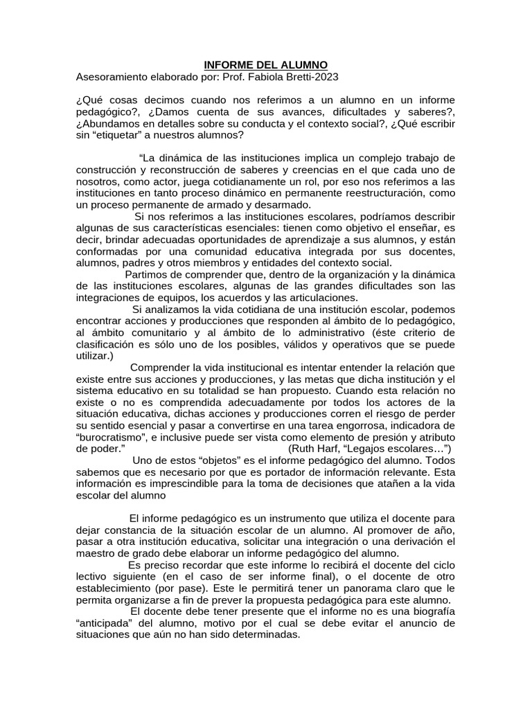 Informe Del Alumno | PDF | Maestros | Pedagogía