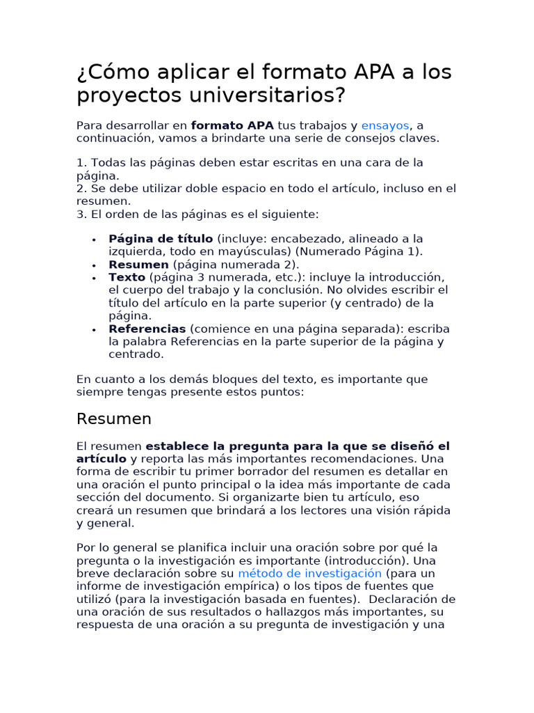 Cómo Aplicar El Formato APA A Los Proyectos Universitarios | PDF ...