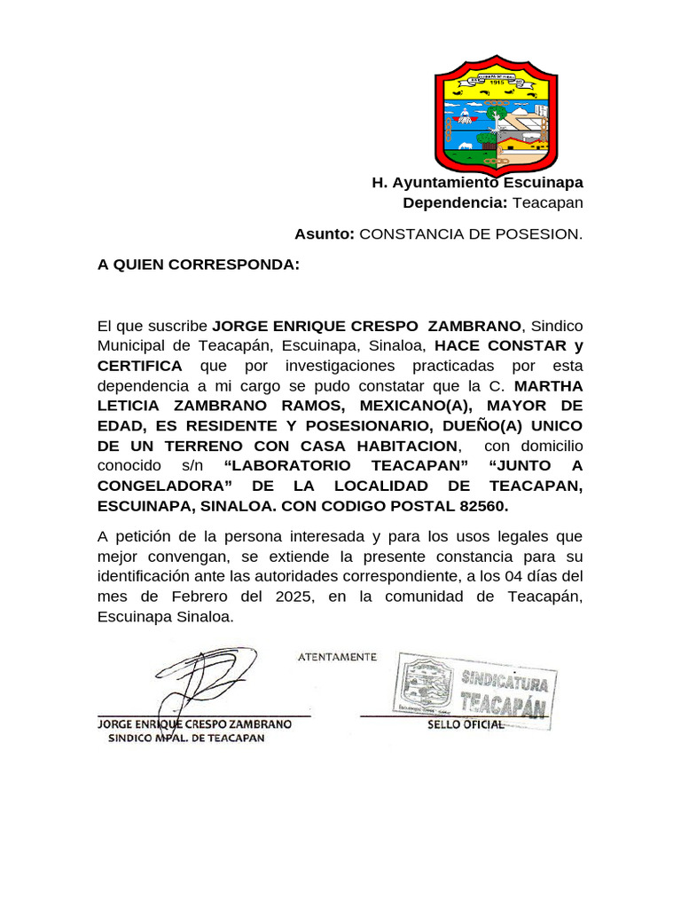 OFICIO CFE LABORATORIO TEACAPAN | PDF