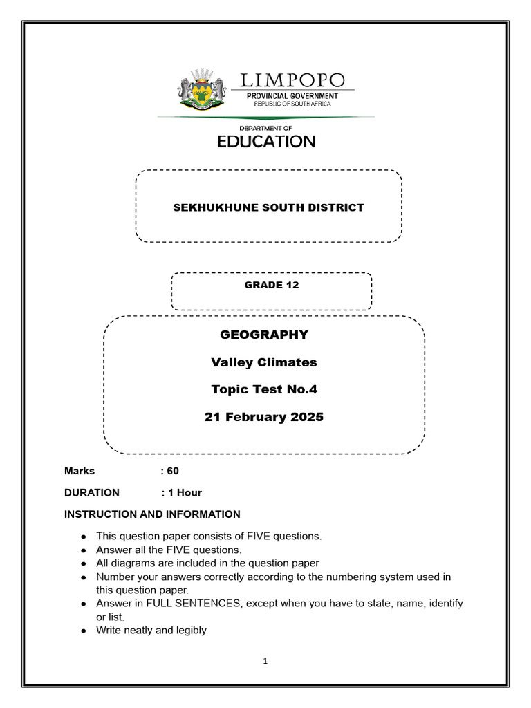 Grade 12 Valley Climate Test Paper | PDF | Fog | Frost