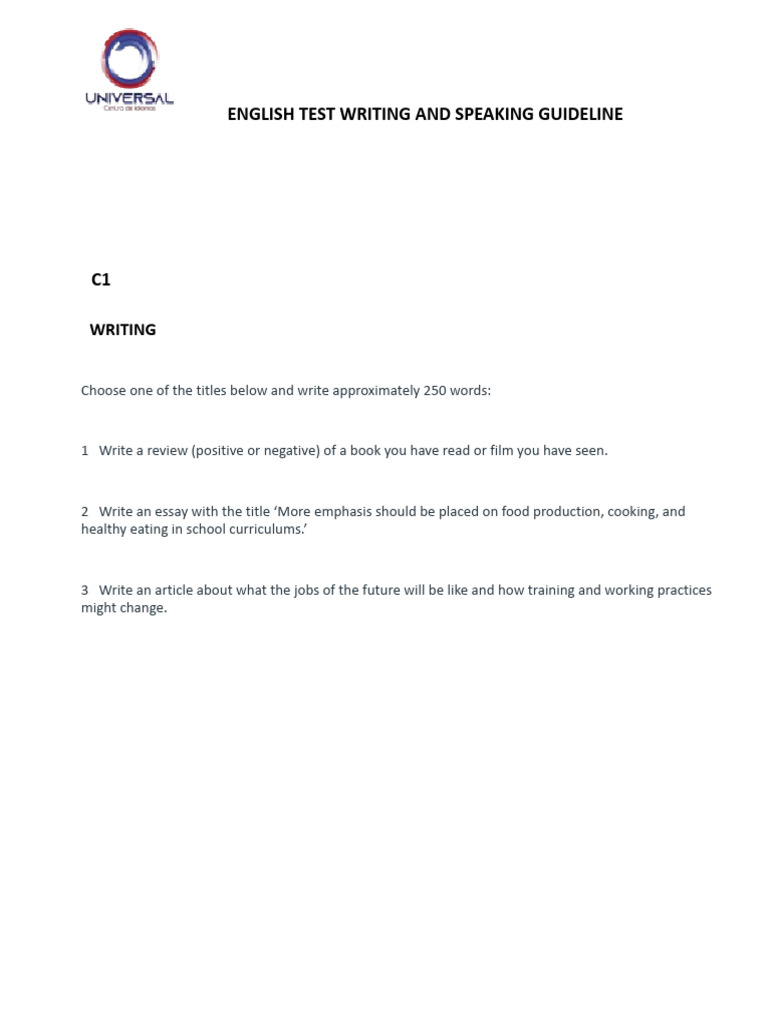 C1 English Test Writing & Speaking Guide | PDF