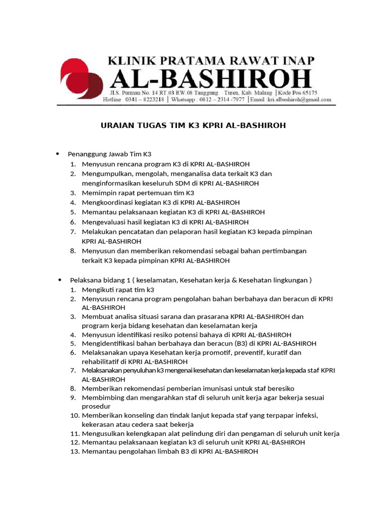 Uraian Tugas Anggota K3 | PDF
