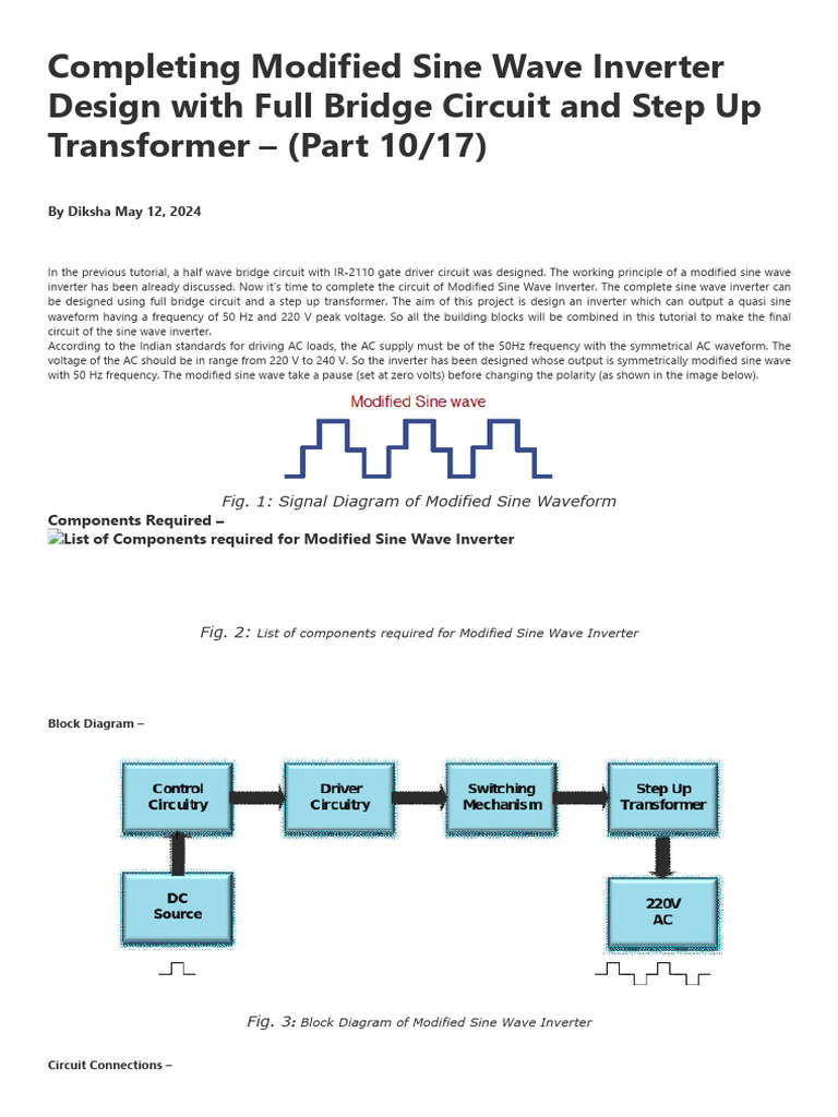 Completing Modified Sine Wave Inverter Design With Full Bridge Circuit ...