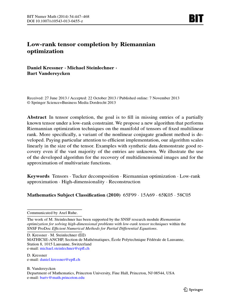 Tensor Completion Riemannian Optimization | PDF | Tensor | Gradient