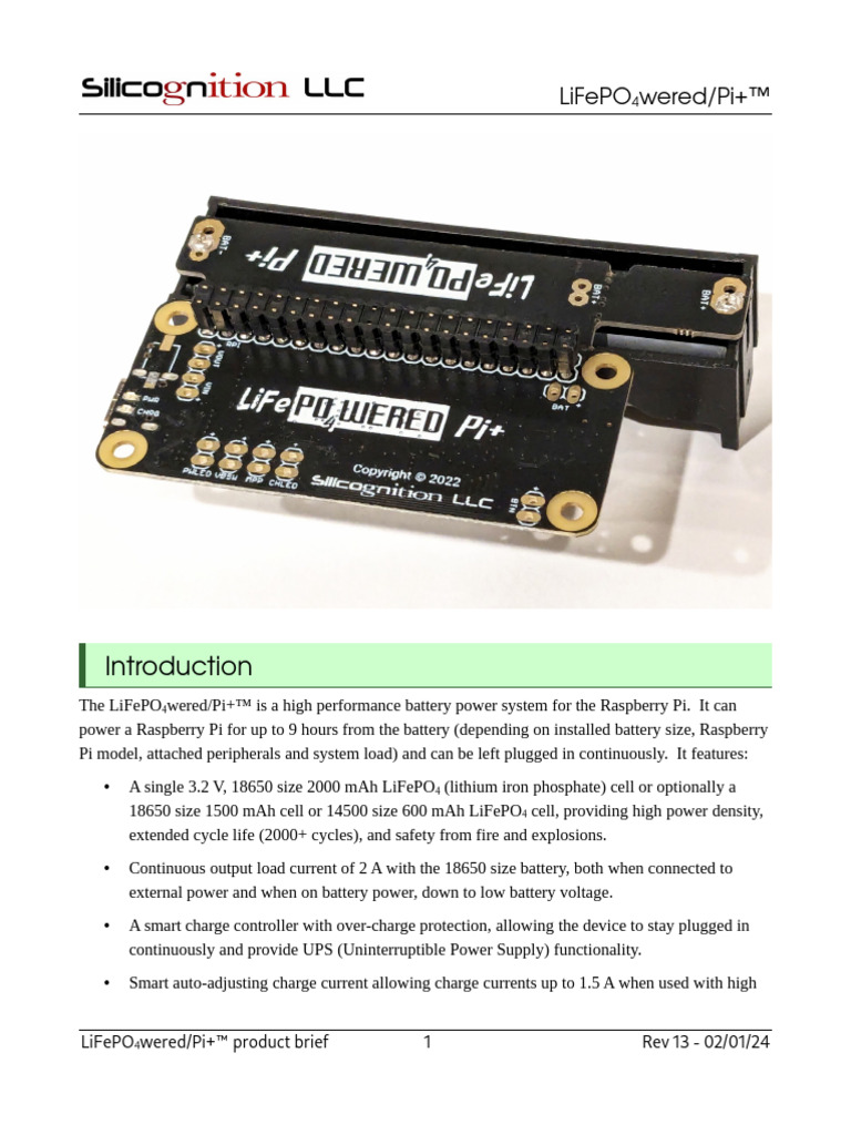 LiFePO4wered Pi+ Product Brief | PDF | Electronics | Electrical Engineering
