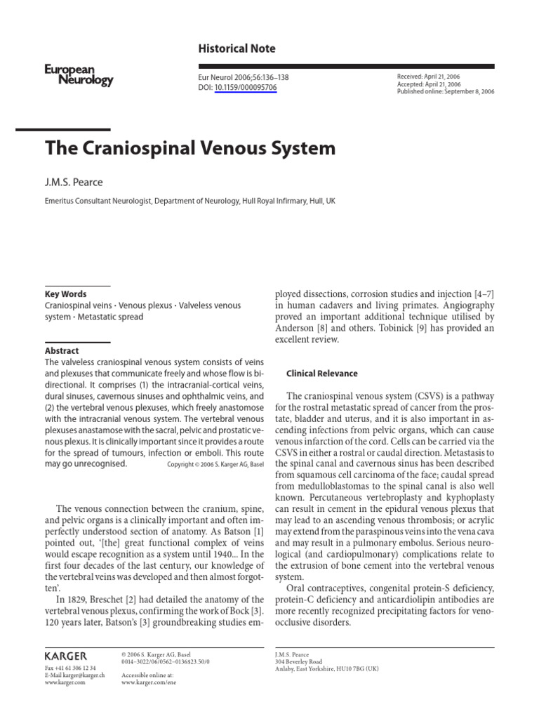 The Craniospinal Venous System | PDF | Vein | Vertebra
