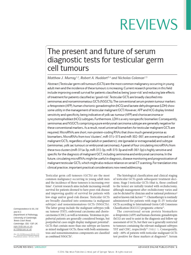 The Present and Future of Serum Diagnostic Tests For Testicular Germ ...