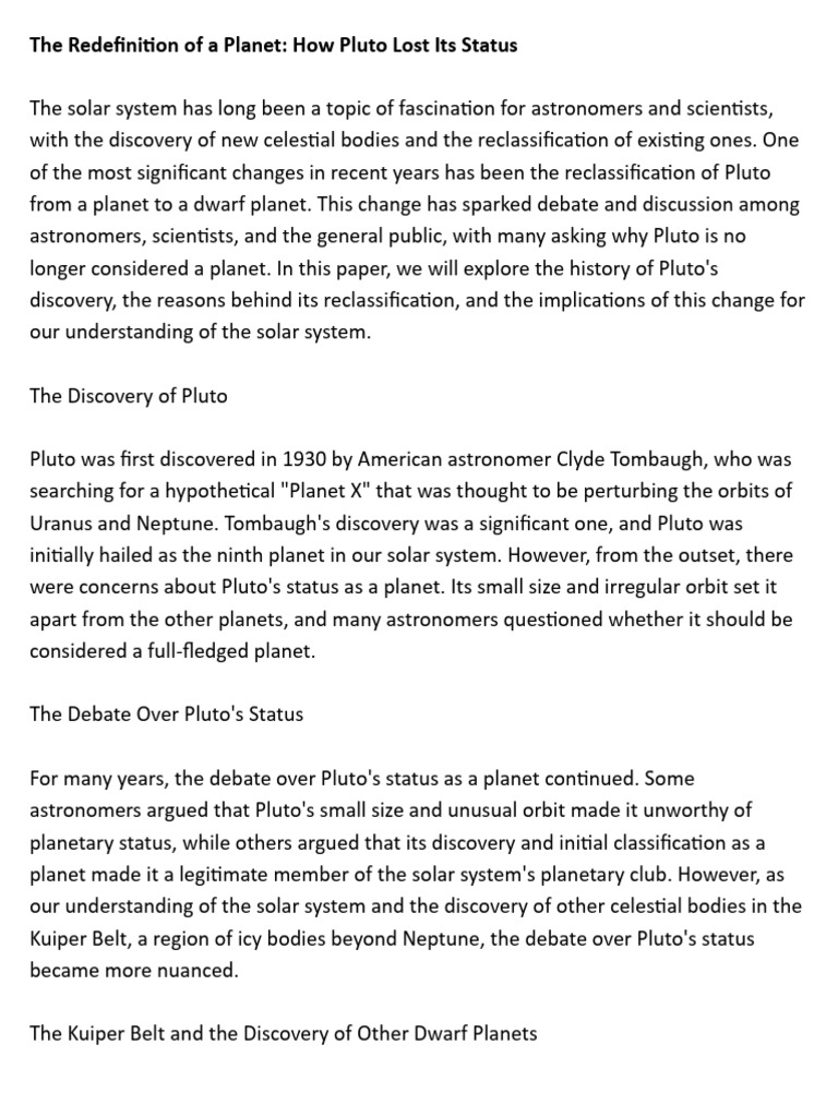 The Redefinition of The Planet Pluto | PDF | Pluto | Planets