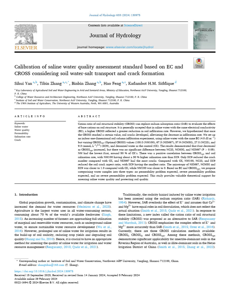 Saline Water Quality Assessment via CROSS | PDF | Soil | Natural Materials