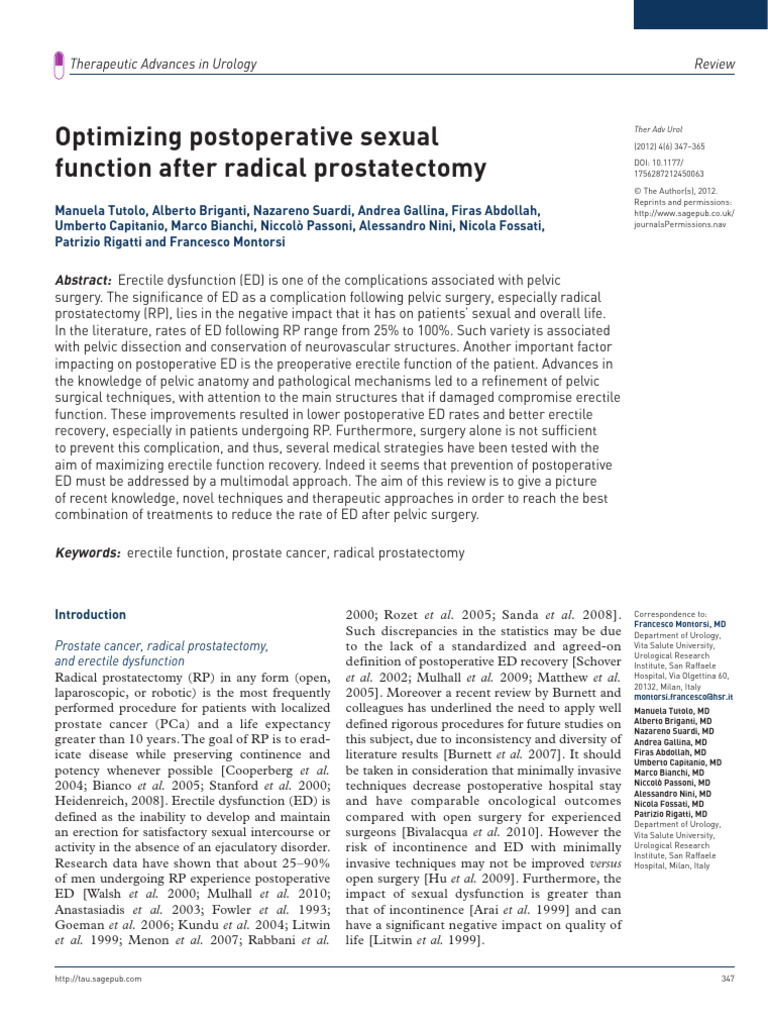 Postoperative Erectile Dysfunction in Prostatectomy | PDF