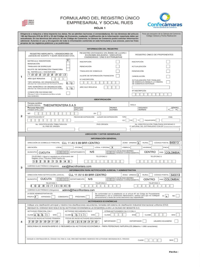 3. Formulario Registro RUES | PDF