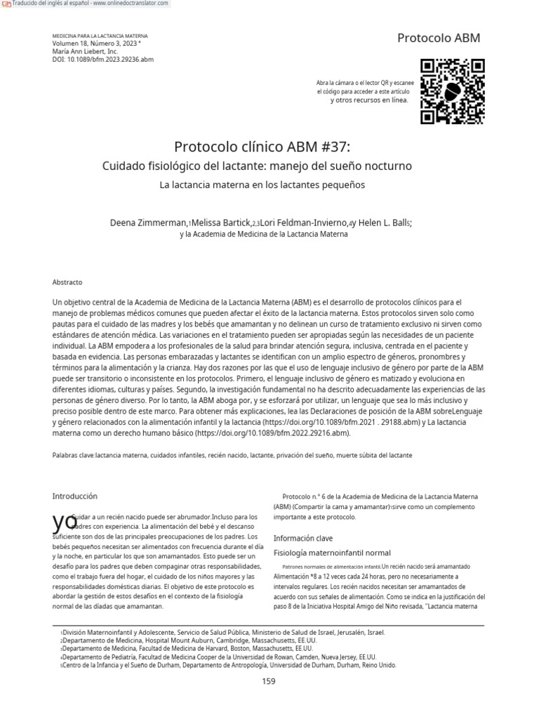 Physiologic Infant Care Protocol 37.en - Es | PDF | Amamantamiento | Dormir
