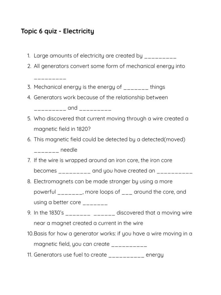 Electricity Quiz: Generators and Motors | PDF | Electric Motor ...