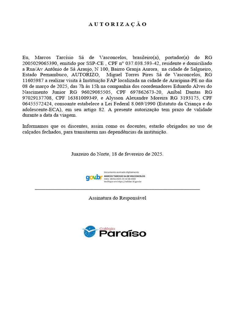 Termo de Autorizacao - 3%C2%BA EM 18-02 Ok Assinado | PDF