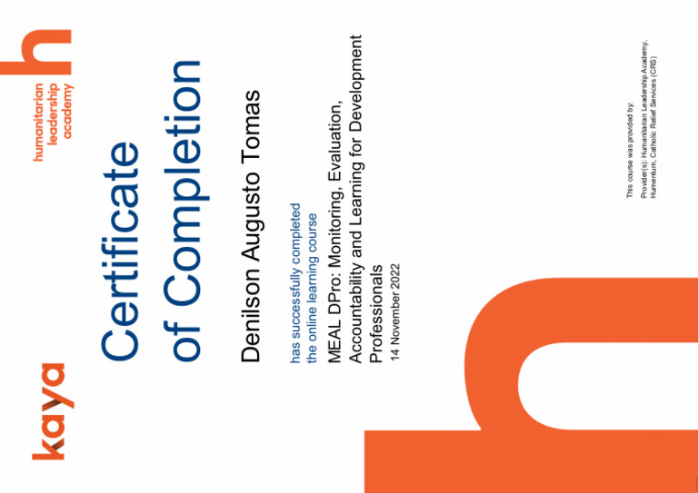 MEAL DPro Certificate of Completion | PDF