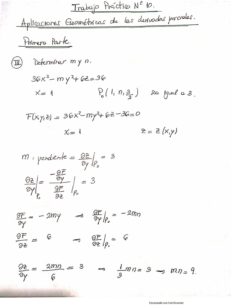 Trabajo Práctico N°10. Aplicaciones Geométricas de Las Derivadas Parciales | PDF