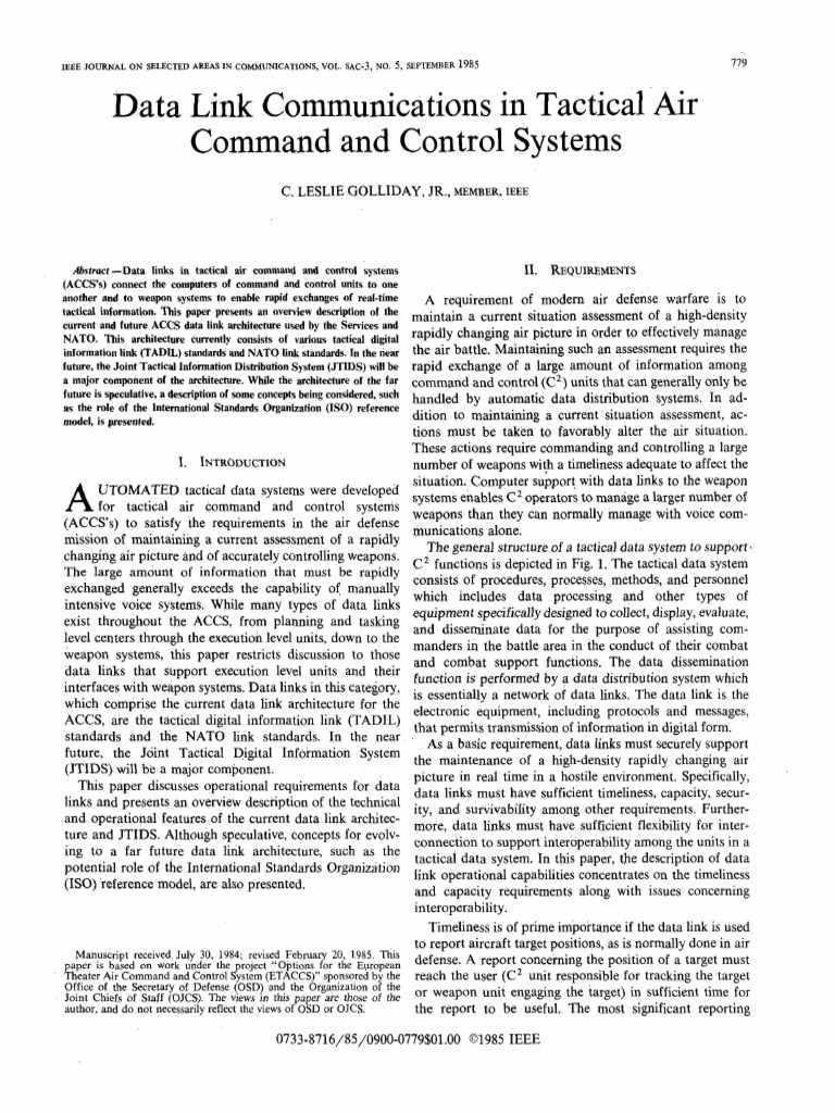 Data Link Communications in Tactical Ai 1985 | PDF | Bit Rate | Duplex ...