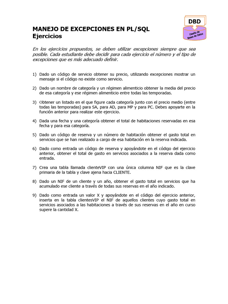 ProcedFuncExcep PL-SQL Ejercicios | PDF