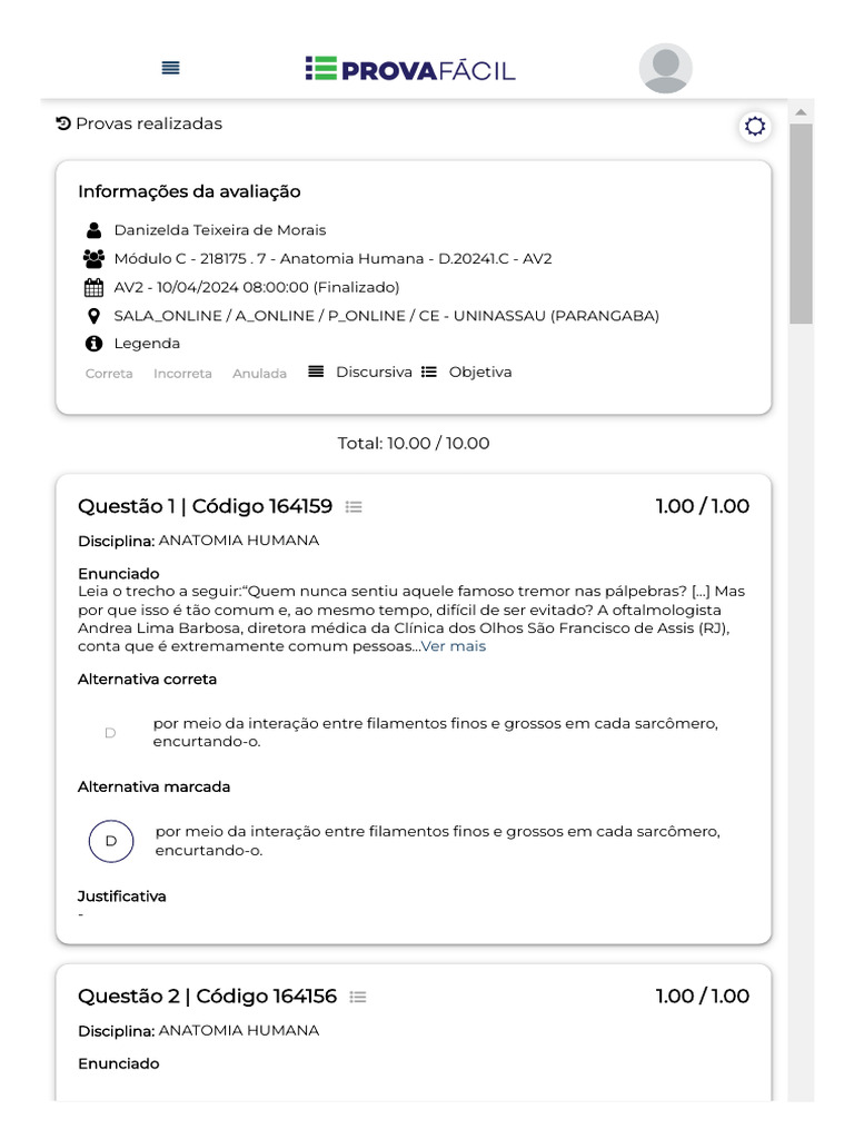 AV2 - Anatomia Humana | PDF