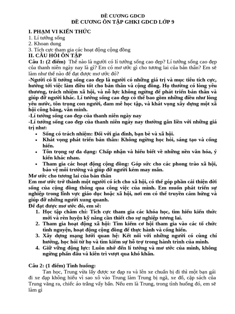 ĐỀ CƯƠNG GDCD 9 | PDF