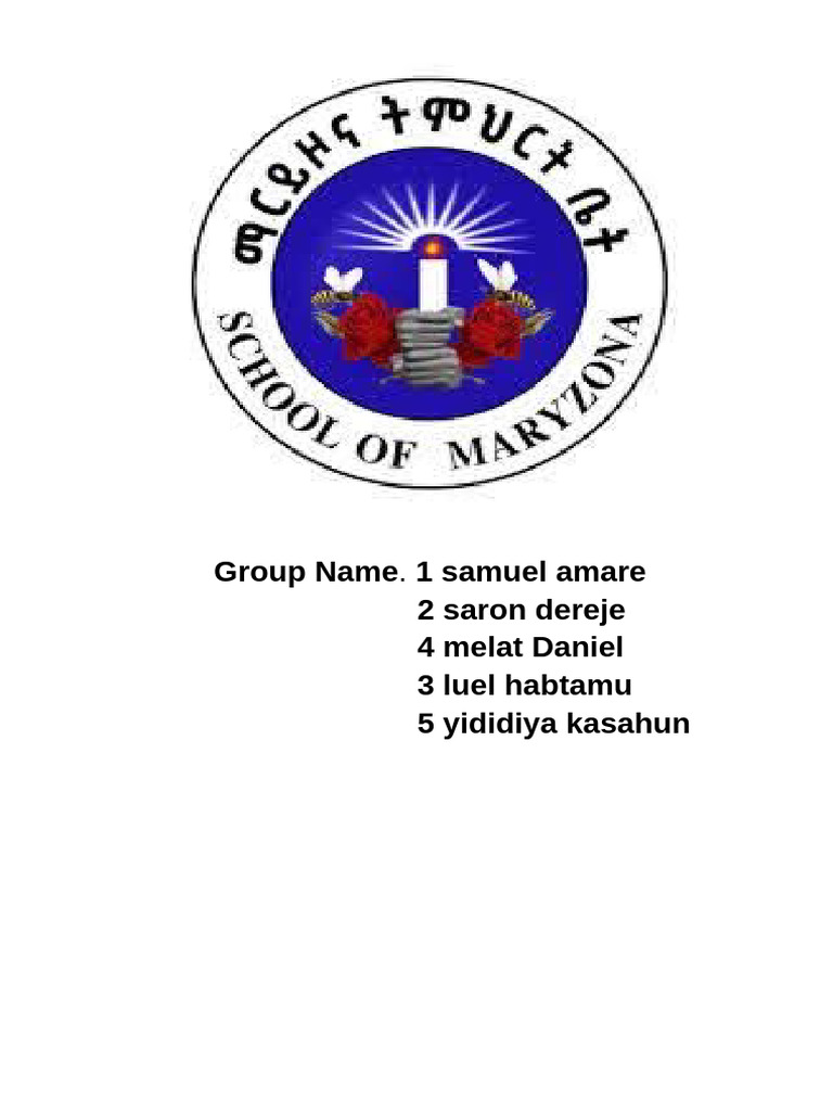 Group Name 1 Samuel Amare 2 Saron Dereje 4 Melat Daniel 3 Luel Habtamu ...