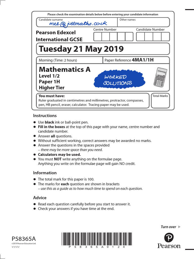 06c International GCSE Maths 4MA1 1H - May 2019 Worked Solutions | PDF | Area | Elementary ...