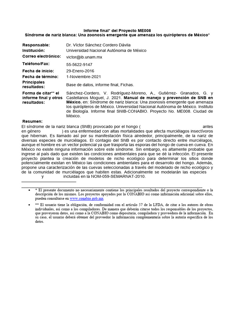 4 - Manual - Protocolo Nariz Blanca ME008 | PDF | Laboratorios | Murciélago