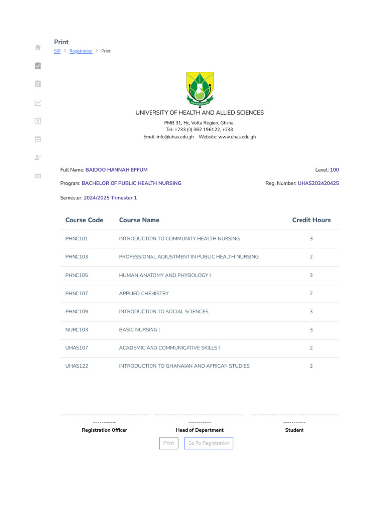 UHAS Course List for Public Health Nursing | PDF