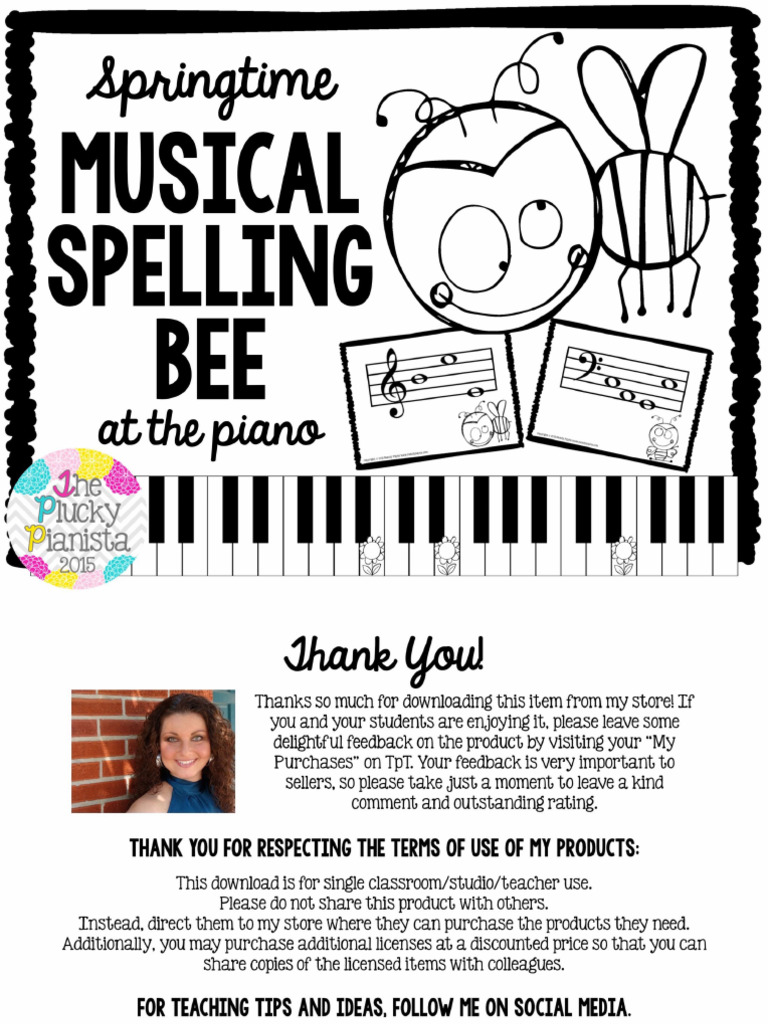 Spring Musical Spelling Bee for Piano Ink Friendly by Melody Payne | PDF