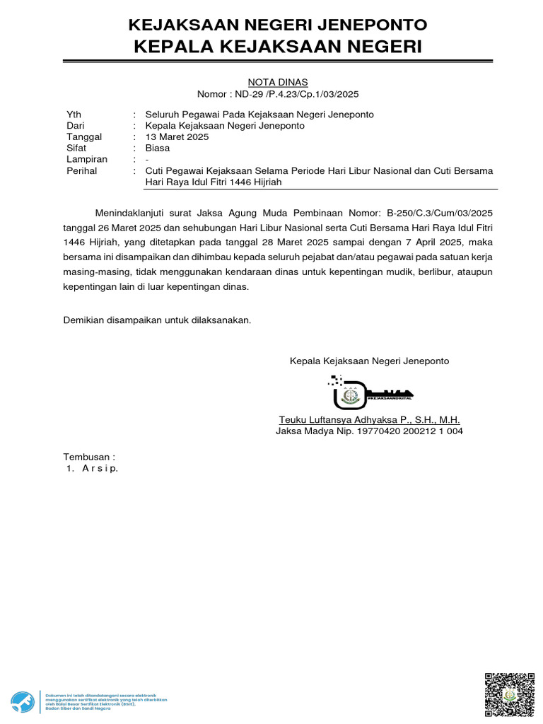 Nodis Cuti Bersama - Esign | PDF