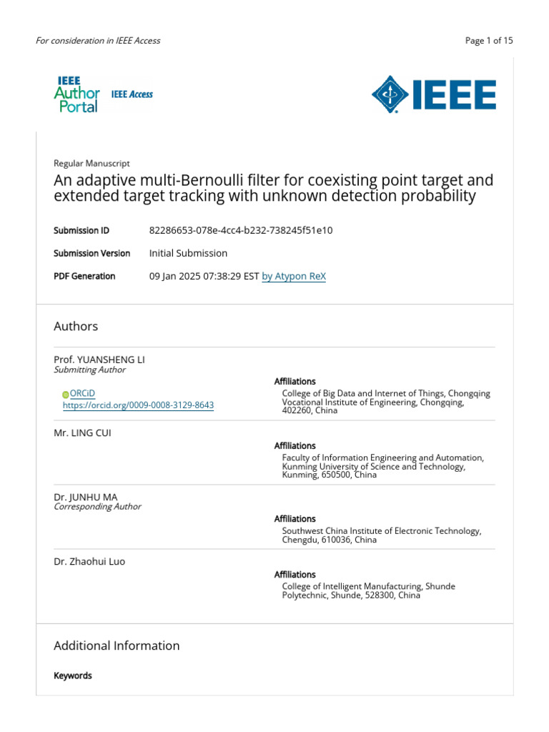 An adaptive multi-Bernoulli filter for coexisting extended target | PDF | Normal Distribution ...