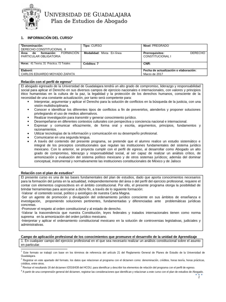 Derecho Constitucional II: Plan de Estudios | PDF | Federación | México