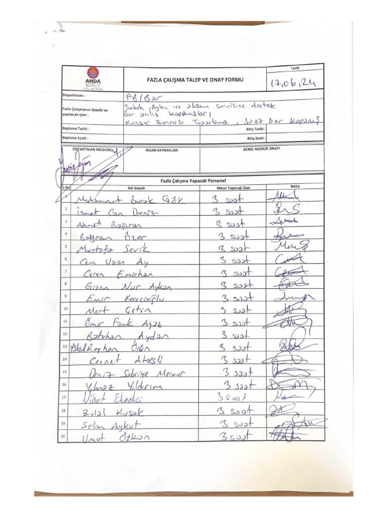 17.06 Mesai Formu | PDF