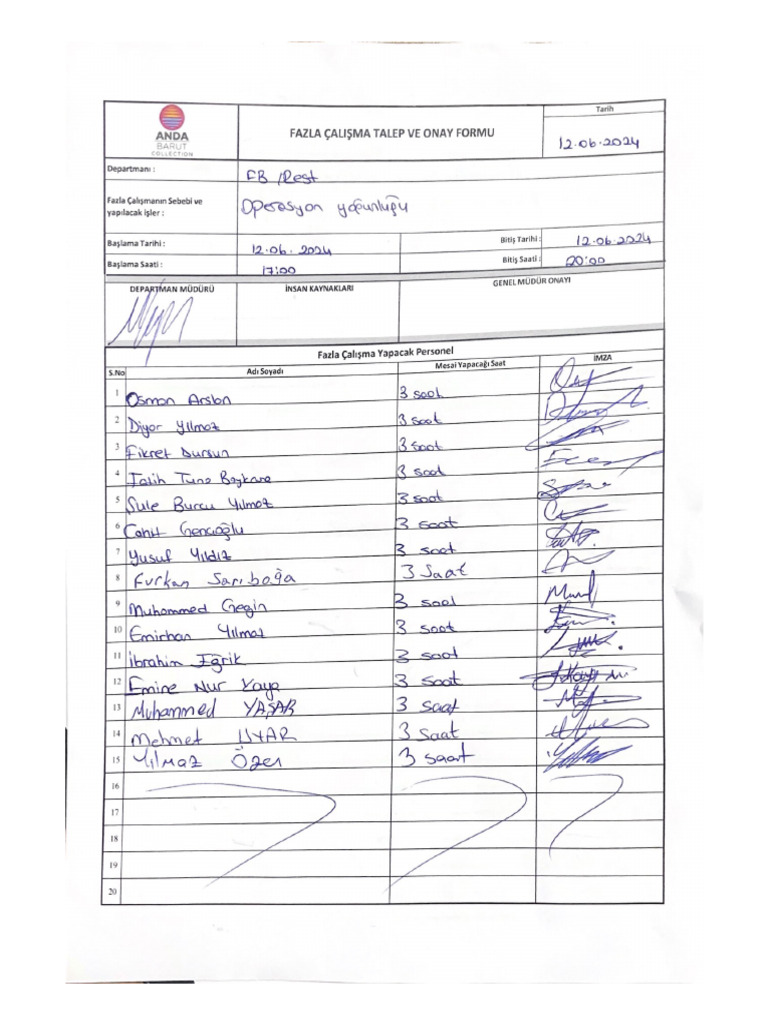 12.06 Mesai Formu | PDF