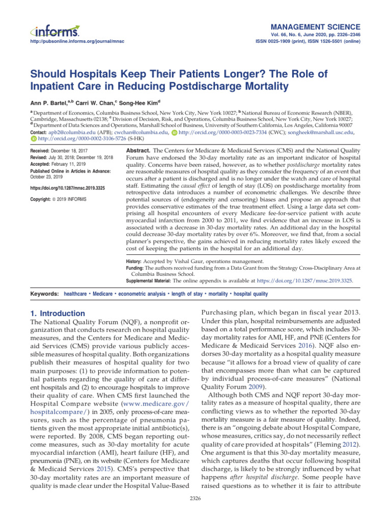 2019 Should Hospitals Keep Their Patients Longer The Role of Inpatient ...