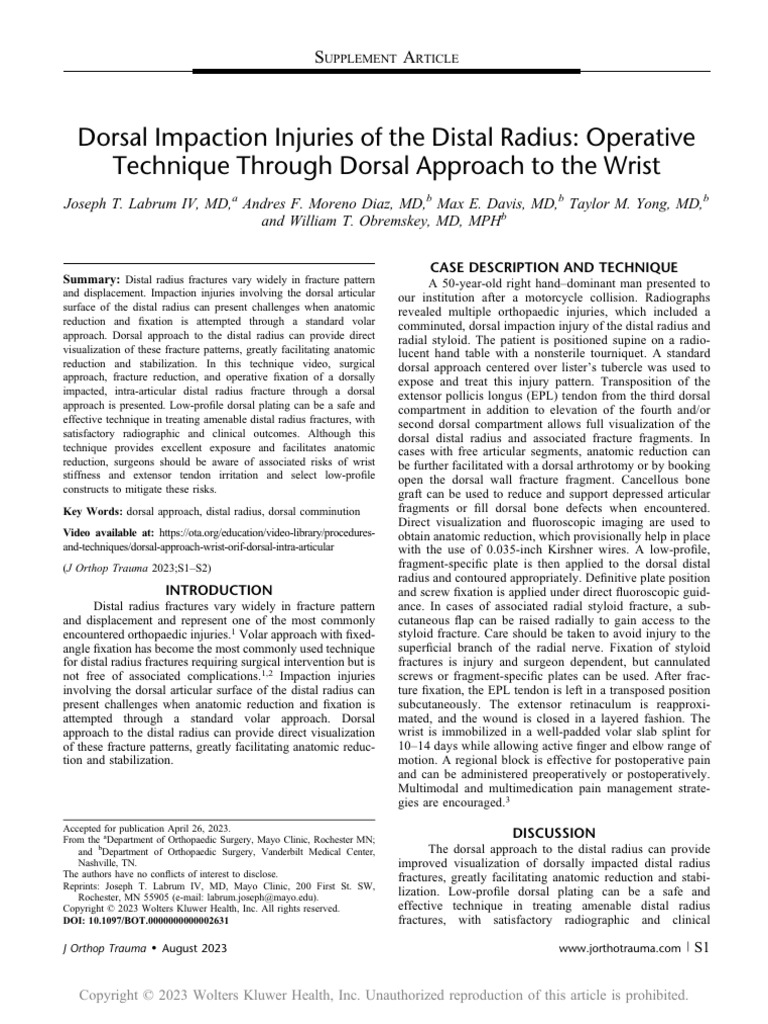 Dorsal Impaction Injuries of The Distal Radius .2 | PDF | Anatomical ...
