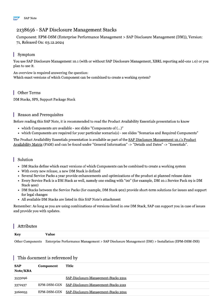 SAP Disclosure Management Stacks | PDF